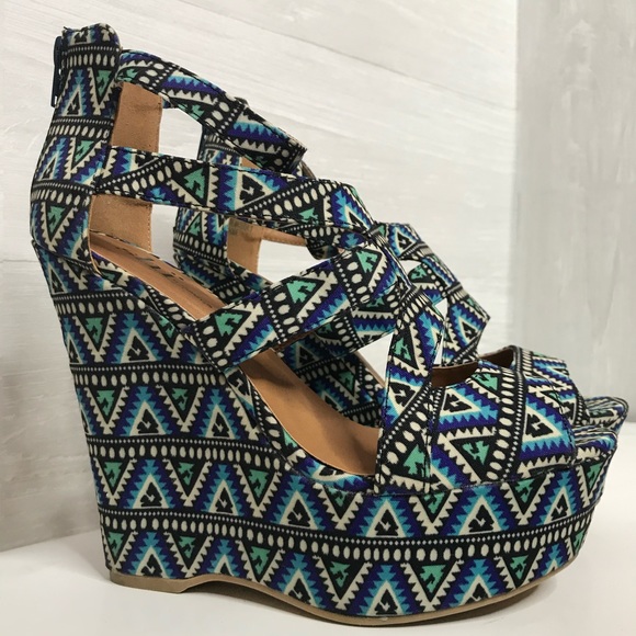 Shi by JOURNEYS | Shoes | Shi By Journeys Blue Green Wedge Sandal ...